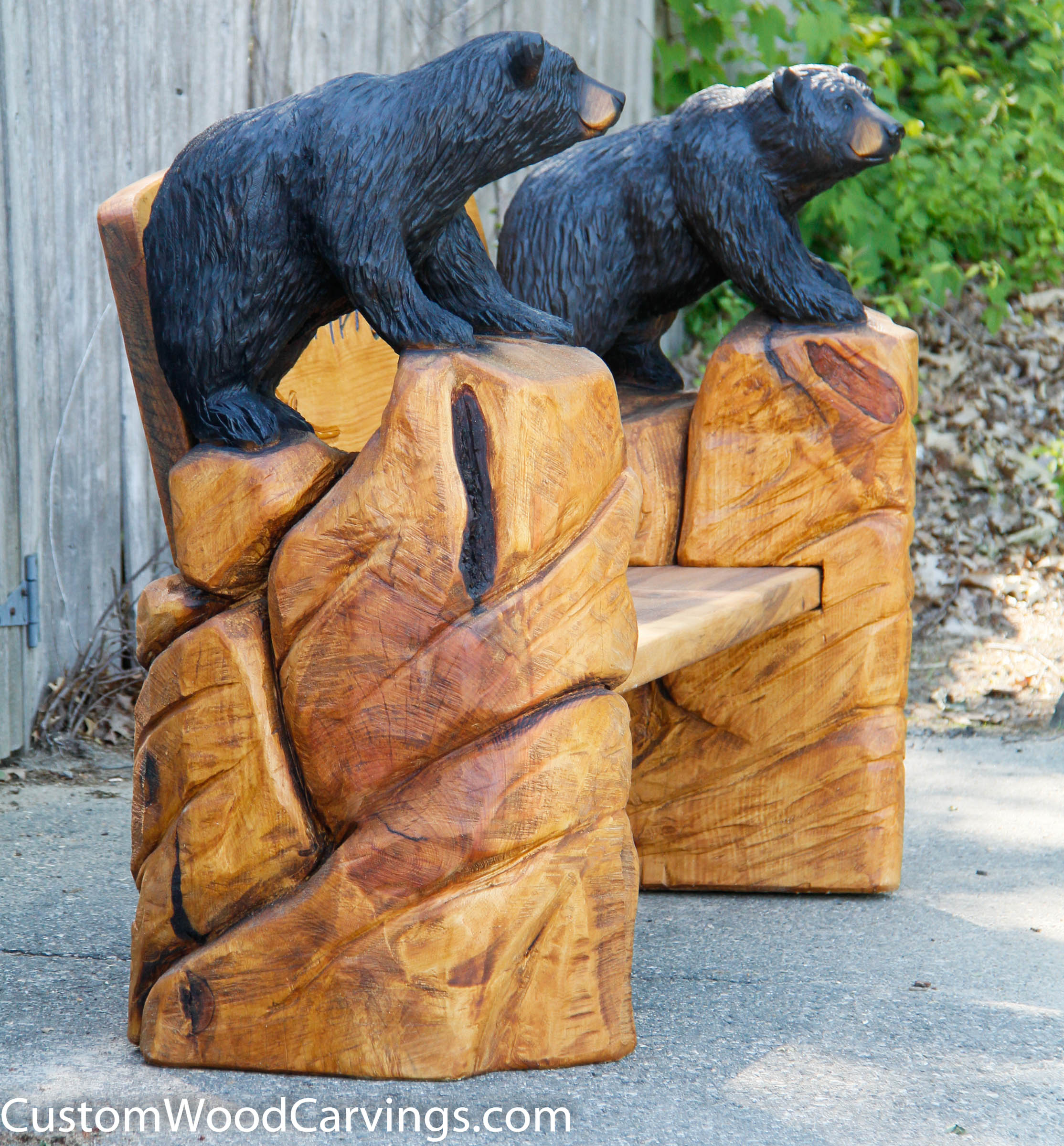 Carved Bear Cub Bench - Custom Sculpture & Sign Company