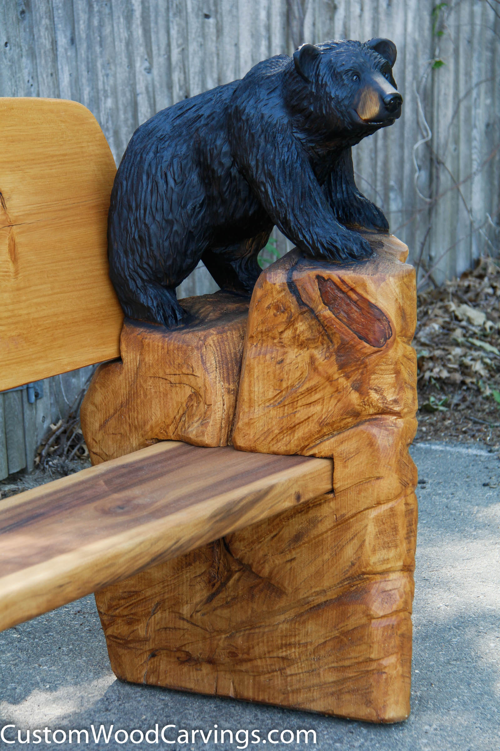Carved Bear Cub Bench - Custom Sculpture & Sign Company