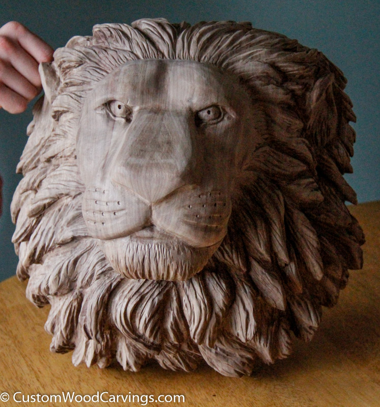 Carved lion face for desk - Custom Sculpture & Sign Company