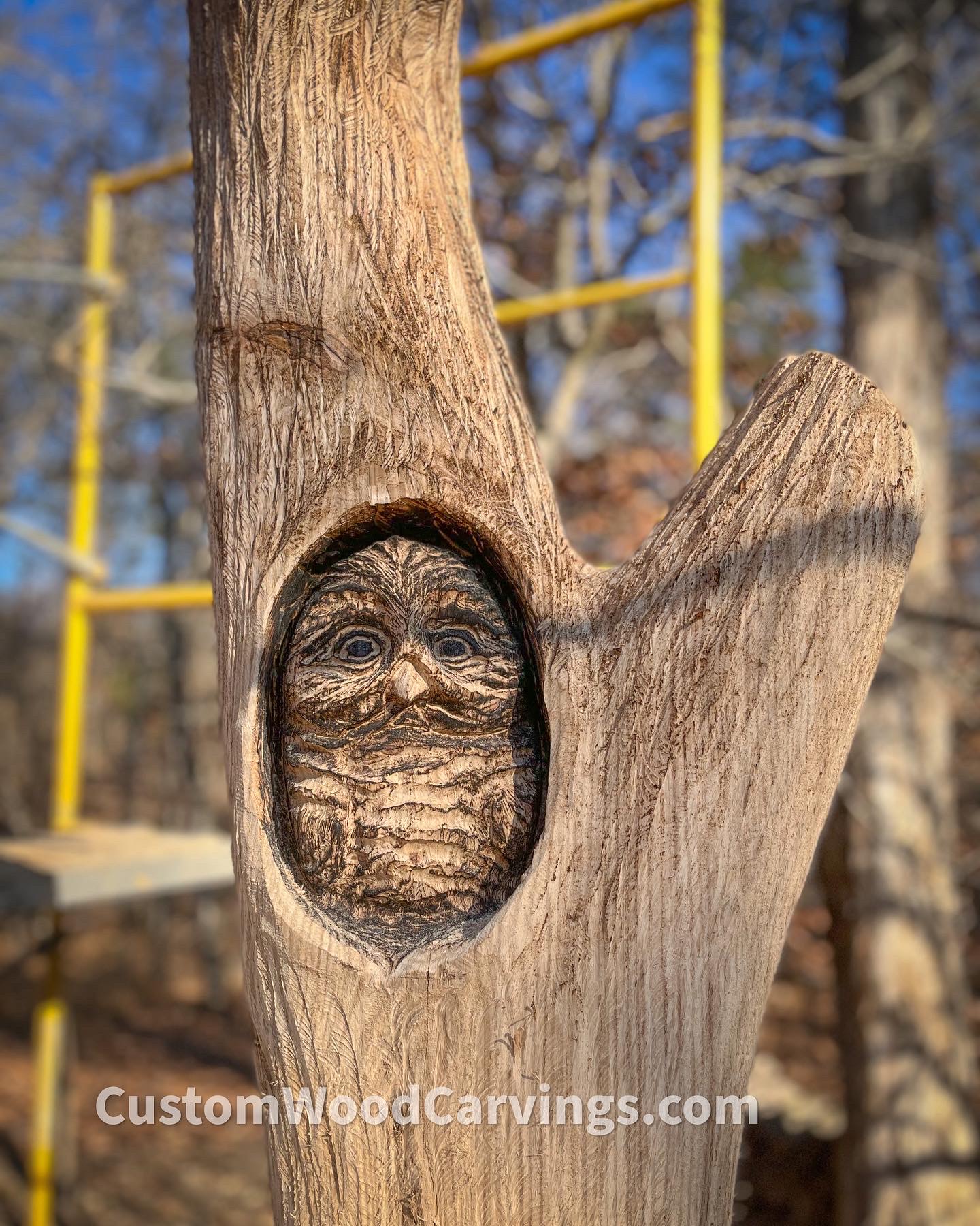 Wildlife Scene – Hawk, Owl and Fox Stump Carving – Custom Sculpture ...